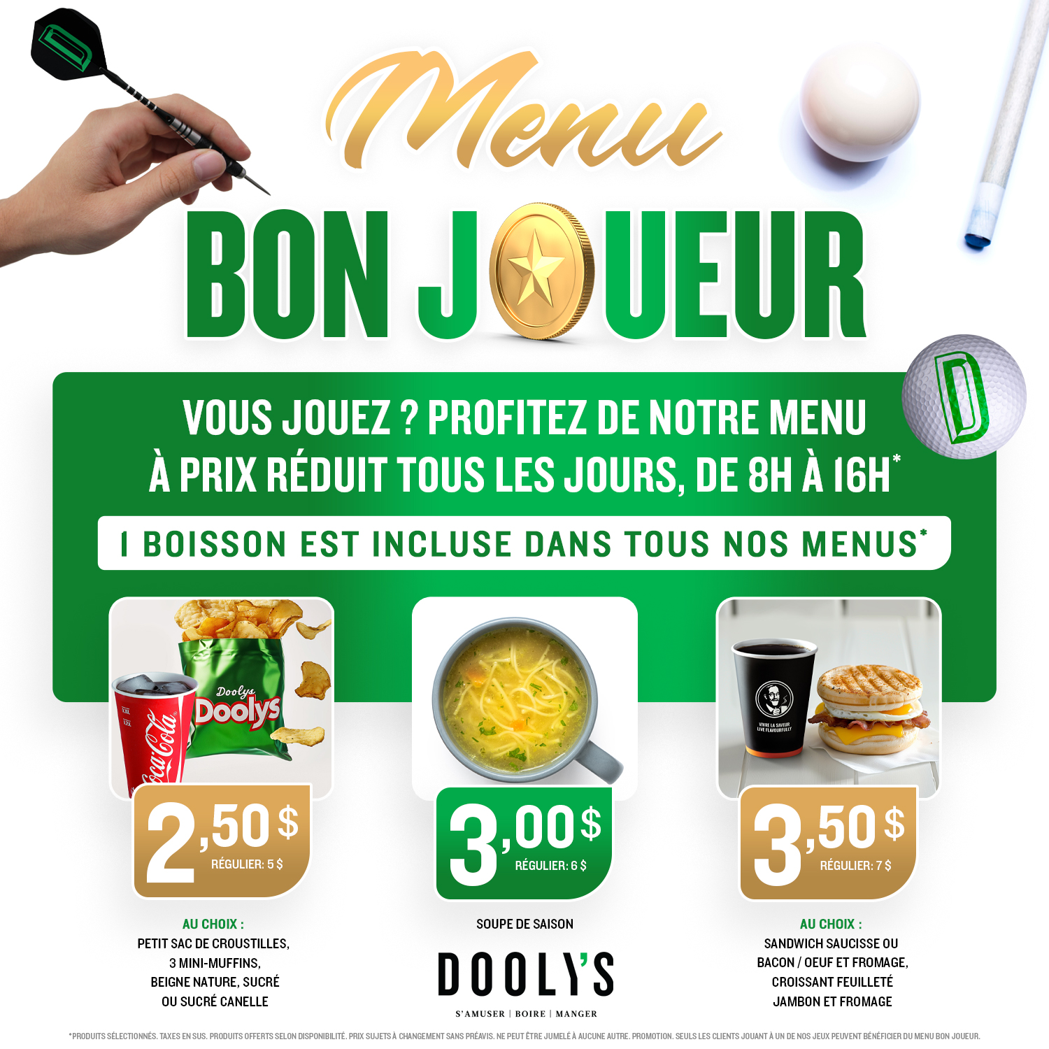 Menu Bon joueur - Dooly's Québec